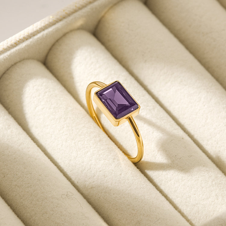 Chic Purple Rectangular Stone Ring – Ciunofor